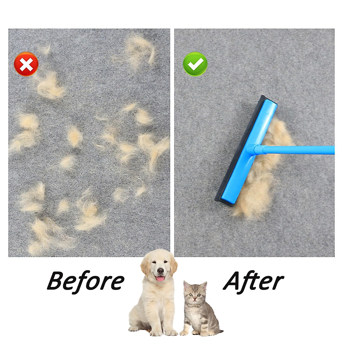 Indigopetco Pet Hair Removal Broom, Pet Hair Removal Tool, Multi-Surface Squeegee Rubber Broom, Rubber Broom Pet Hair Remover, Extendable Pet Hair Remover Broom for Carpet, Mats,Couch (Red)