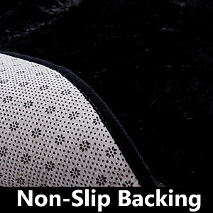 FJZFING Black Round Rug Ultra-Soft Plush Modern 5x5 Circle Area Rug for Kid's Bedroom, Fluffy Shag Circular Rug for Nursery Room, Non-Slip Home Decor Cute Black Carpet for Teen's Room