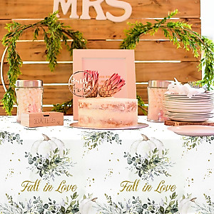3pcs Fall in Love Bridal Shower Tablecloths Fall in Love Bridal Shower Decor, Green Pumpkin Fall Wedding Shower Table Covers for Engagement Falling in Love Bridal Shower Decorations Favors