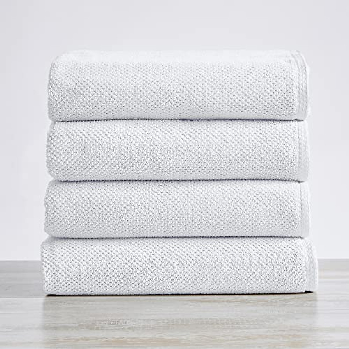 Great Bay Home 100% Cotton Quick-Dry Bath Towel Set (30 x 52 inches) Highly Absorbent, Textured Popcorn Weave Bath Towels. Acacia Collection (Set of 4, Optic White)