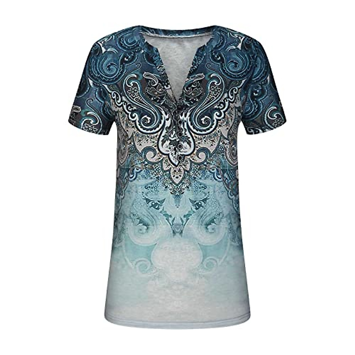 SMIDOW Trendy Summer Tops for Women 2023 Casual Loose Fit Short Sleeve v Neck Shirts Ethnic Style Graphic Tees Blouse