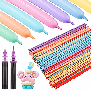 100 Pcs Latex Twisting Balloons, 260 N Balloons Kit for Balloon Animals with 2 Pumps, Durable Long Balloons for Birthday Party Clowns Wedding Decorations, Macaron Color