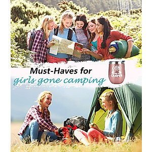 Joyloce Queen Of The Camper Wine Tumbler Camping Coffee Mug Cup Women Camper Stemless Tumblers With Lid Stainless Steel Insulated Vacuum 12 Oz RV Gifts For Campers Outdoors Hiking