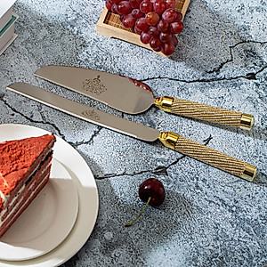 iooiluxry Wedding Cake Knife and Server Set, Bridal Shower Gifts for Bride Mr and Mrs Champagne Flutes Glass and Cake Cutting Set for Wedding Engagement Gifts (Gold)