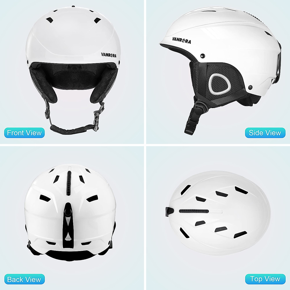 VANRORA Ski Helmet, Snowboard Helmet - Glossy White, M