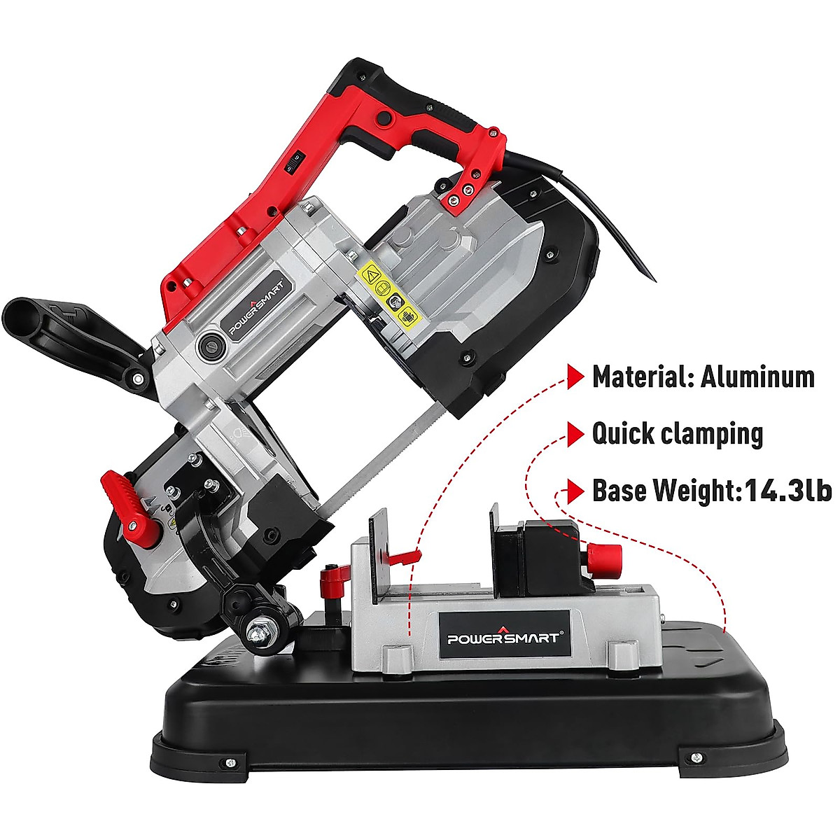 PowerSmart Portable Band Saw with Removable Alloy Steel Base, 10Amp 1100W Motor 5-Inch Deep Cut Bandsaw for Metal