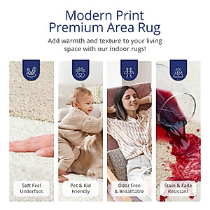 Abani Cozy Cream Area Rug for Living Room, Bedroom - Asymmetric Circle Pattern - 8' x 10' - Durable & Easy to Clean