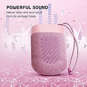 comiso IPX7 Waterproof Bluetooth Speakers, Portable Wireless Speakers with Rich Bass HD Sound, Small Compact Floating Speaker with 20H Playtime for Beach, Pool, Shower, Outdoor Travel - Rose Gold