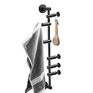 TFCFL Modern Wall Mount Coat Rack, 6 Brass Sleek Coat Hooks Rack, Vertical Coat Rack Wall Mounted Coat Hooks Coat Rack for Entryway Bedroom Coats Scarfs Bag Hat Umbrella Space Saving (Black)