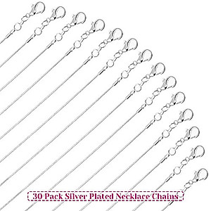 PAXCOO 30 Pack Necklace Chain Silver Plated Necklace Snake Chains Bulk for Jewelry Making, 1.2 mm (18 Inches)