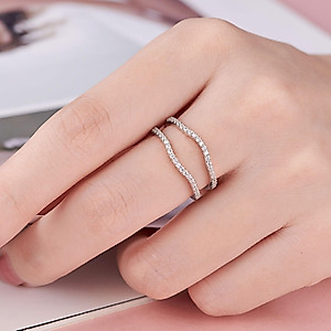 SHELOVES Curved Ring Guard Enhancer Cubic Zirconia Stack Wrap for Engagement Ring 925 Sterling Silver 7