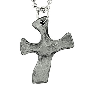 Cross Pendant Necklace,Unique Clinging Cross Design,Includes Sturdy Silver-Tone Chain,Great Christian Gift for First Communion, Confirmation, Graduation, and Thinking of You,Made in the USA grey