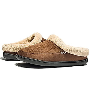 NewDenber NDB Men's Warm Memory Foam Suede Plush Shearling Lined Slip On Indoor Outdoor Clog House Slippers (9-10 D(M) US, Dark Brown)