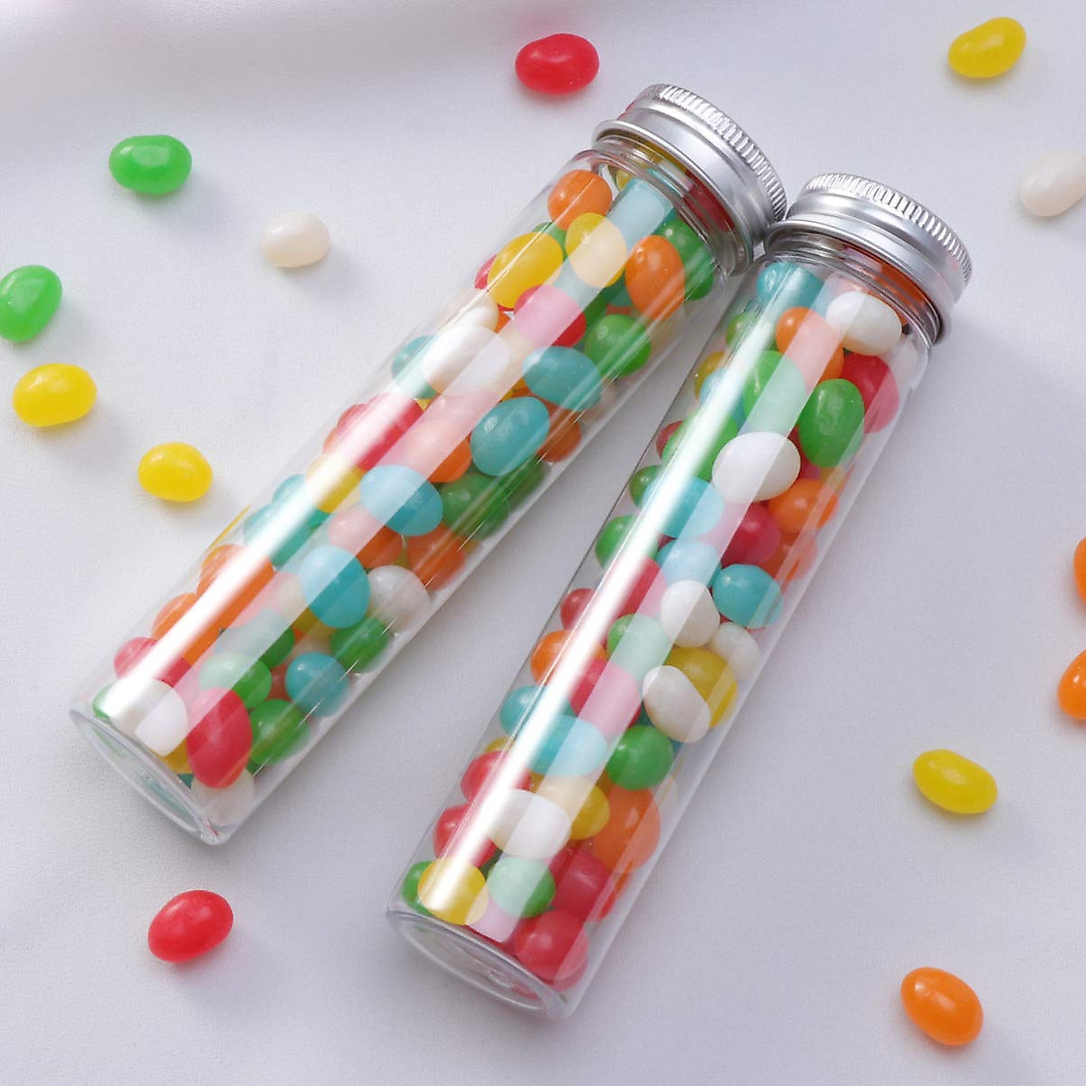 UKCOCO 12 PCS Flat-Bottomed Plastic Clear Test Tubes with Screw Caps Candy Cosmetic Travel Lotion Containers 110ml