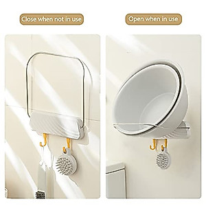 Poeland Folding Wash Basin Rack, Adhesive Wall Mounted Hanging Wash Basin Holder with Hook, Bathroom Basin Storage Stand