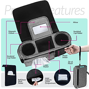 Swanoo Stroller Caddy Stroller Organizer With Cup Holder, Non Slip Straps Stroller Bag for Phone, Pet Stroller Accessories, Universal Fits Uppababby Vista v2 Wonderfold Wagon, Doona and More