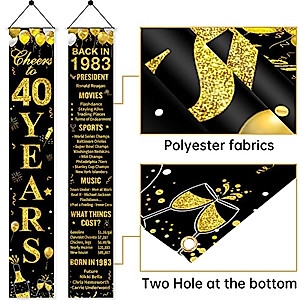 40th Birthday Door Banner Decorations for Women Men, Black Gold Happy 40th Birthday Back in 1983 Porch Sign Party Supplies, Forty Years Old Birthday for Outdoor Indoor