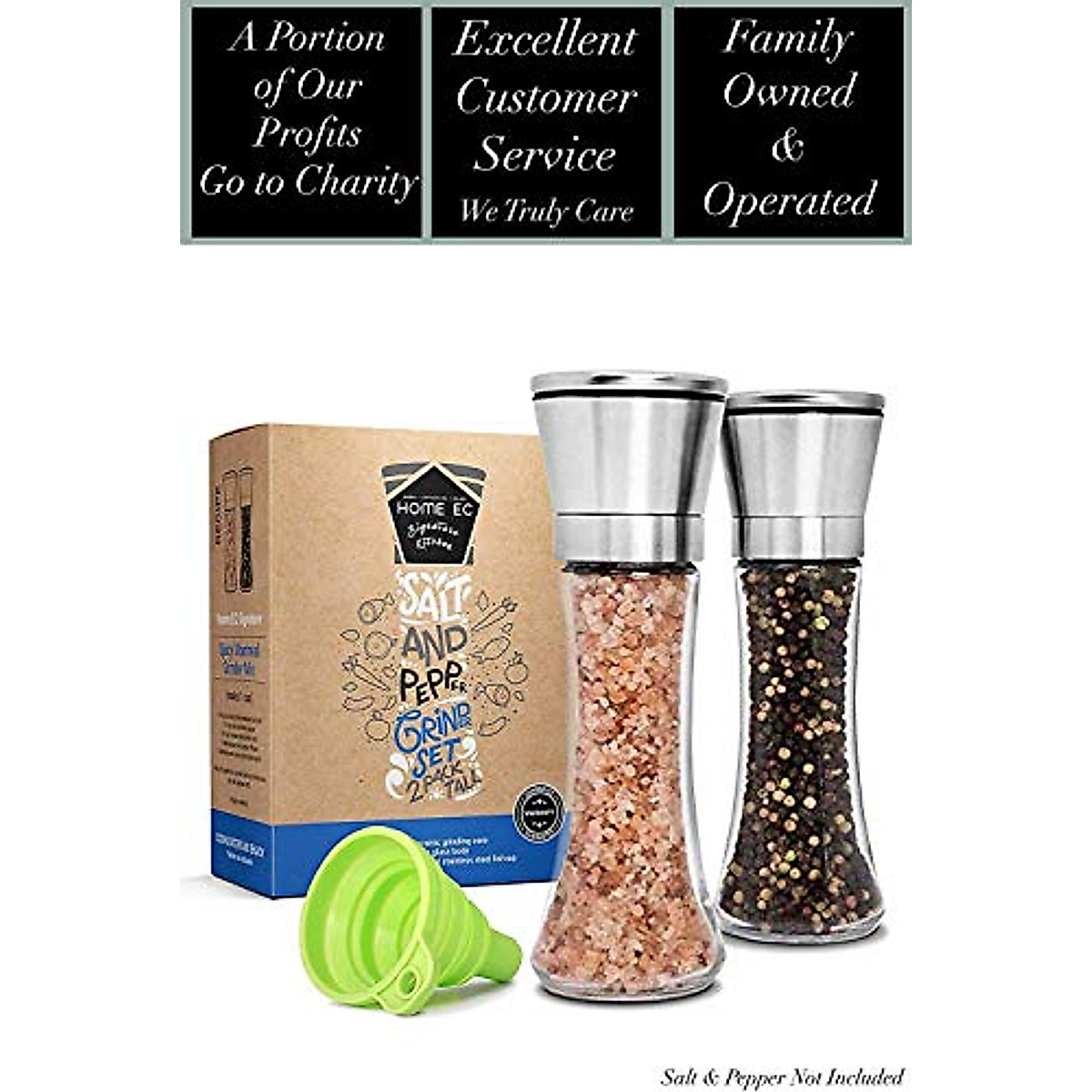 HOME EC Original Salt and Pepper Grinder Set - Adjustable Sea Salt Grinder & Pepper Grinder - Stainless Steel & Glass Salt and Pepper Shakers - Pepper Mill & Salt Mill - Modern Kitchen Accessories