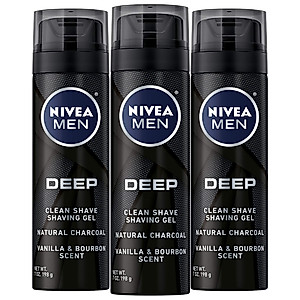 NIVEA MEN DEEP Clean Shave Gel with Natural Charcoal, 3 Pack of 7 Oz Cans