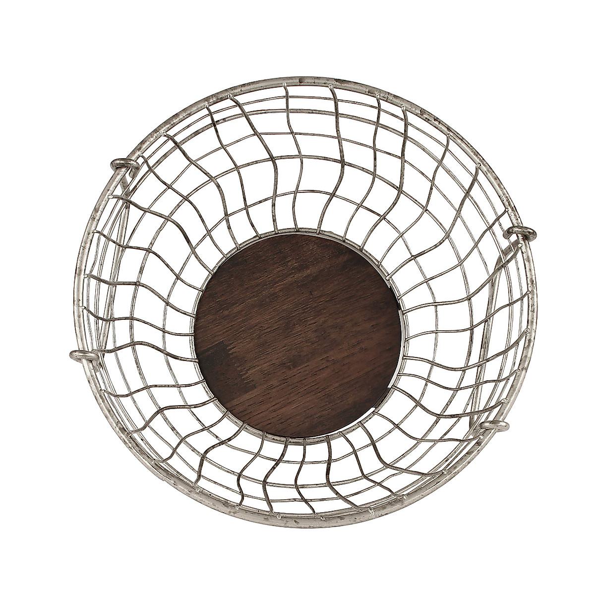 Spectrum Diversified Heritage Rustic Handles Distressed Kitchen Organizer with Wood Base, Farmhouse Bowl, Galvanized Fruit Basket for Counters & Dining Tables