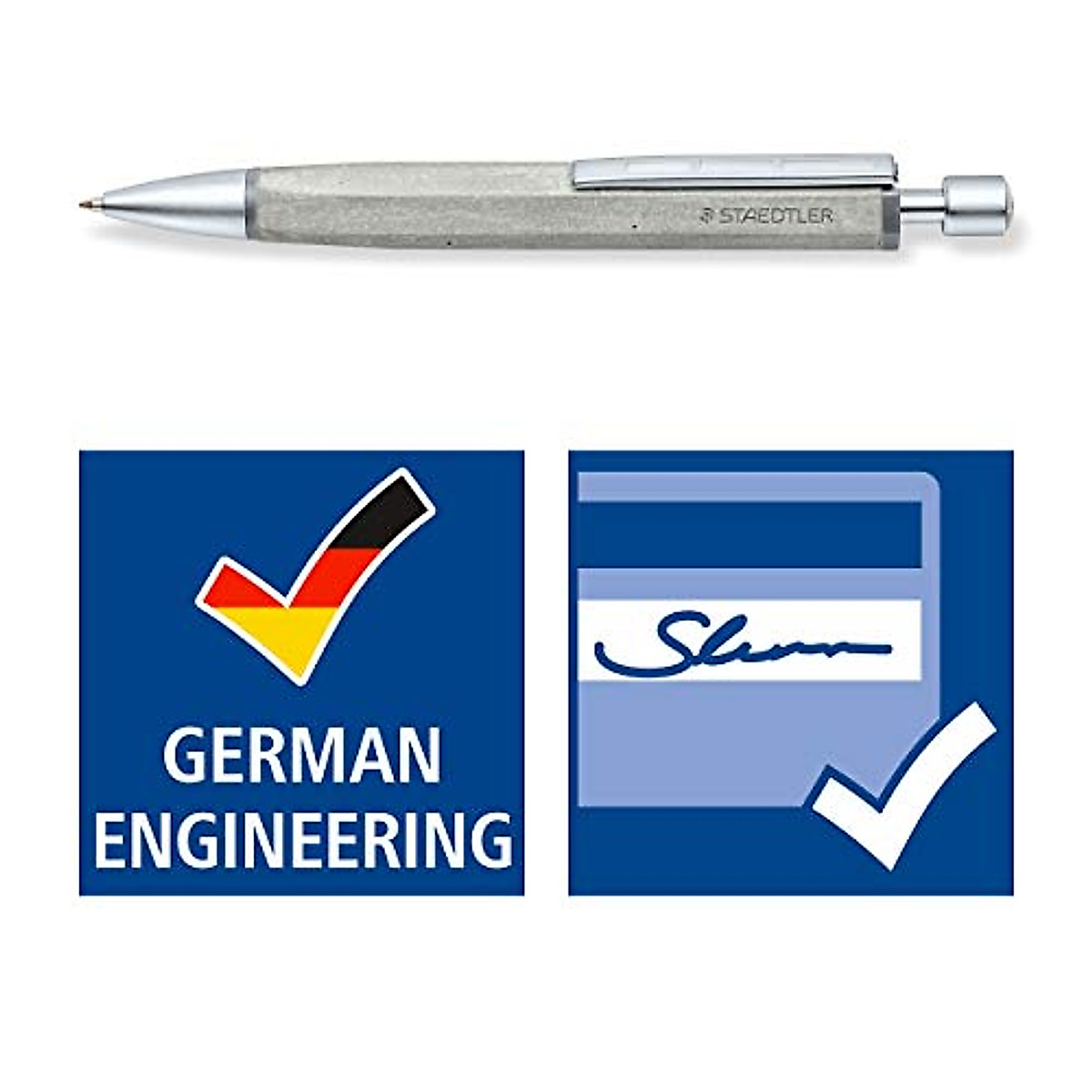 STAEDTLER 441CONB2-9 Concrete Premium Retractable Ballpoint Pen - Medium Line Width, Grey (Pack of 1)