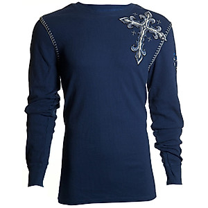 Archaic by Affliction Men's Thermal Shirt Spine Wings Navy M
