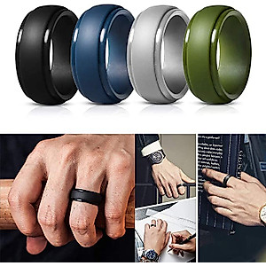 Mens Silicone Wedding Band, Rubber Rings for Him Women Couples Size 8, Step Edge Sleek Design 4 Pack