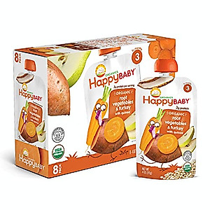 Happy Baby Organic Stage 3 Baby Food, Hearty Meals, Root Vegetables & Turkey with Quinoa, 4 Ounce (Pack of 8)