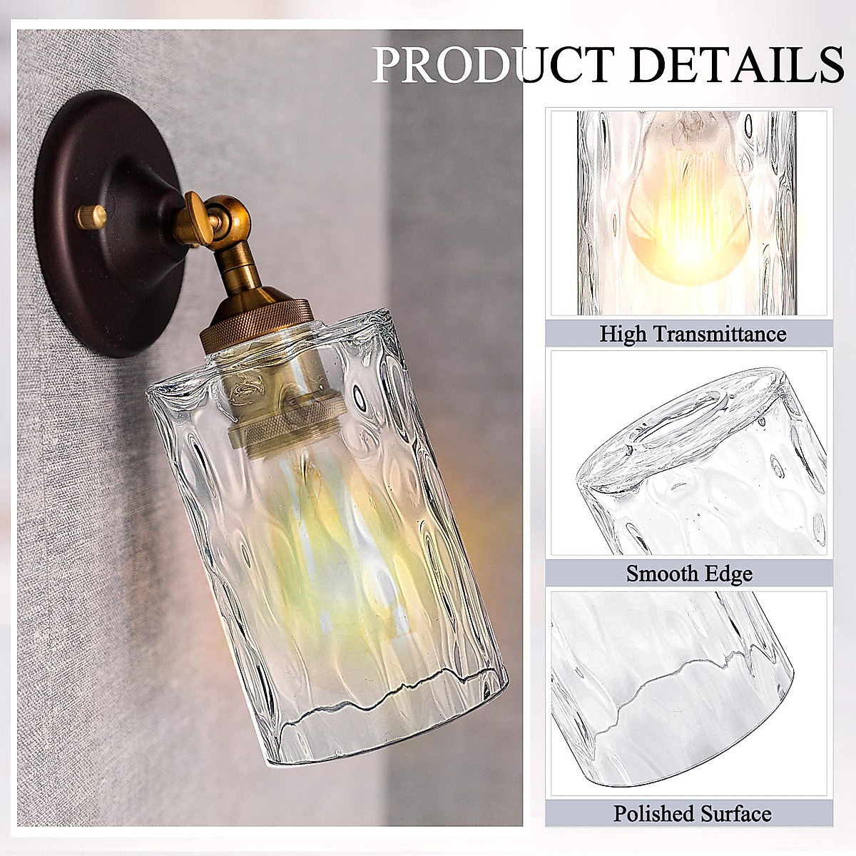 Retisee 9 Pcs Clear Seeded Glass Shade Cylinder Bubble Glass Lamp Shade for Light Fixture Replacement Globe 5.9 Inch High 3.9 Inch Diameter 1.65 Inch Fitter Cover for Chandelier Pendant (Hammered)