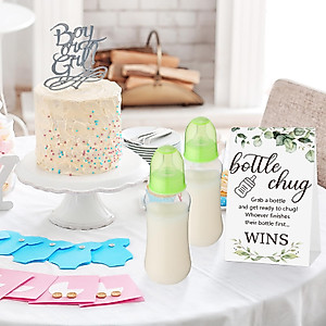 TrelaCo Cool Baby Shower Games 12 Pcs Baby Bottles and Bottle Chug Sign Greenery Baby Gift Sets Gender Reveal Party Favors Shower Favor for Baby Shower Games Gender Reveal