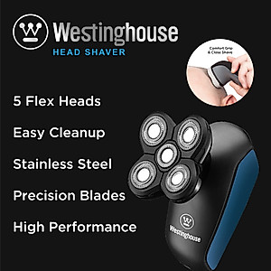 Westinghouse Head Shaver for Bald Men Electric Rechargeable Skull Shavers for Men Cordless Rotary Bald Head Shavers for Men with 5 Powerful Rotating Heads