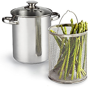 Cook N Home Deep Fryer Pot, Japanese Tempura Small Stainless Steel Deep Frying Pot, 304 Stainless Steel with Oil Drip Drainer Rack, Glass Lid, 6.3 inch/ 4Quart, for Kitchen French Fries, Chicken