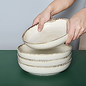 Bosmarlin Stoneware Large Pasta Bowls, 40 Oz, Set of 4, Big Salad Bowls, Microwave and Dishwasher Safe (Barely beige, 9.3 in)