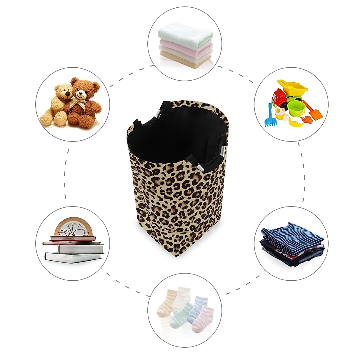 Cheetah Leopard Print Animal Skin Laundry Basket Laundry Hamper Portable Foldable Clothes Organizer with Handles Storage Bag for Kids Room Bathroom Bedroom Utility Room Laundry Room