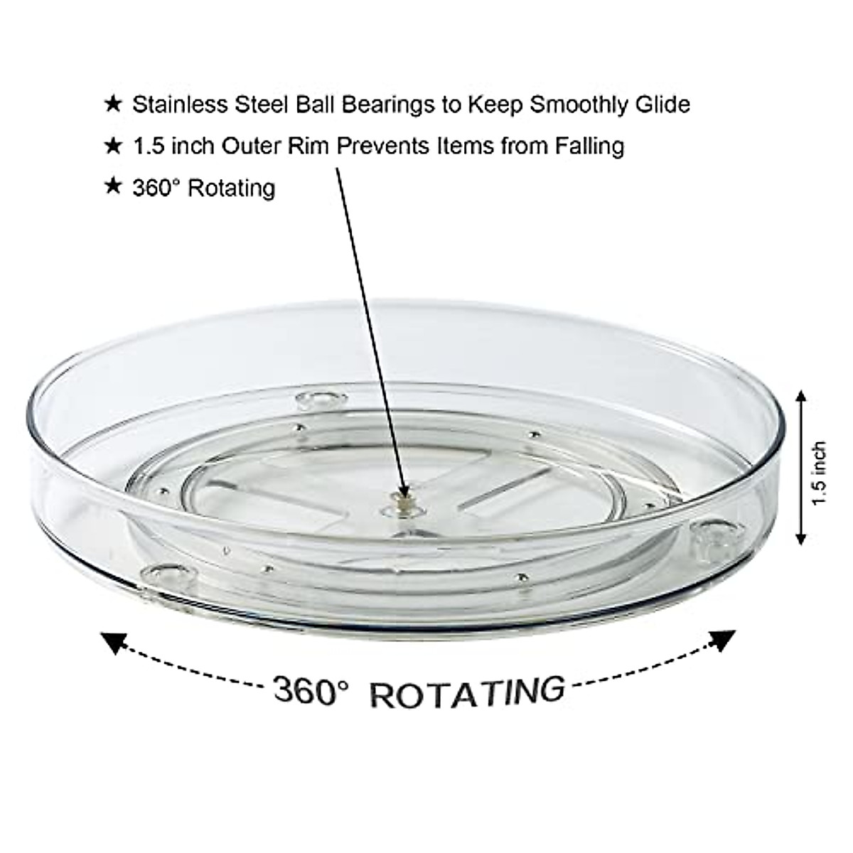 Large Lazy Susan Rotating Turntable Organizer - for Kitchen, Pantry, Cabinet, Dining Table, Fridge, Countertop，Vanity - Spinning Food Storage Container for Spices, Condiments- Clear，11 Inches （1 Pack）