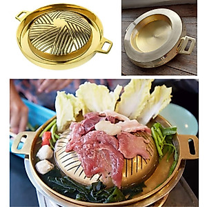 CoziNest Mookata Brass Grill Pan Thai Korean Japanese Style BBQ Grill Steak Hot Pan Nonstick Indoor/Outdoor Cooking 11in.