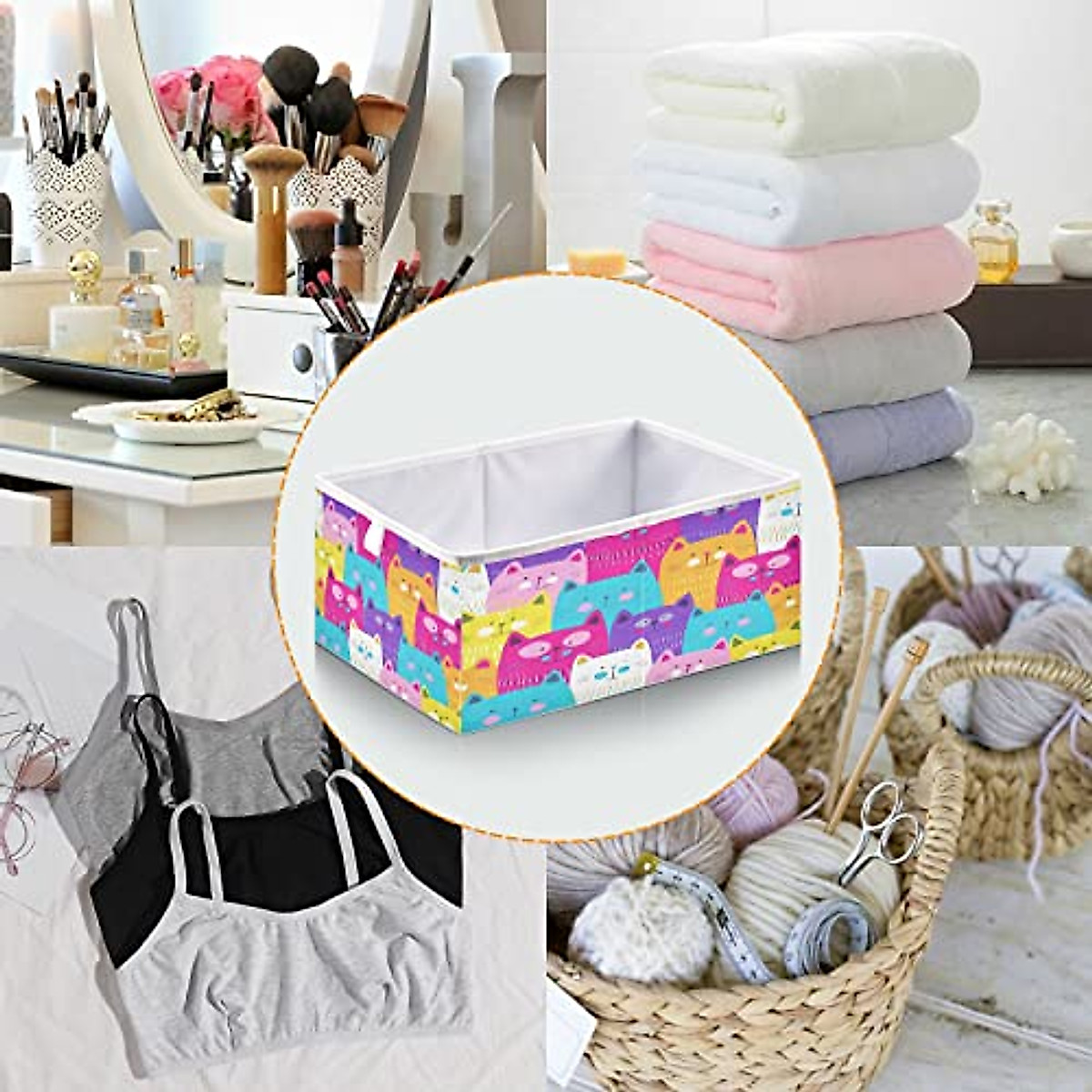 Kigai Cute Cat Cube Storage Bins - 11x11x11 In Large Foldable Storage Basket Fabric Storage Baskes Organizer for Toys, Books, Shelves, Closet, Home Decor