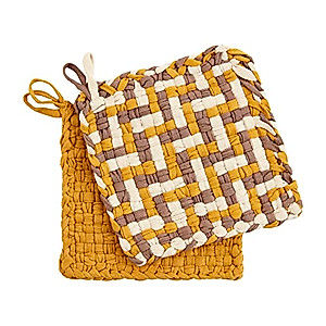 Mud Pie Woven Pot Holder, Yellow, 8" x 8"