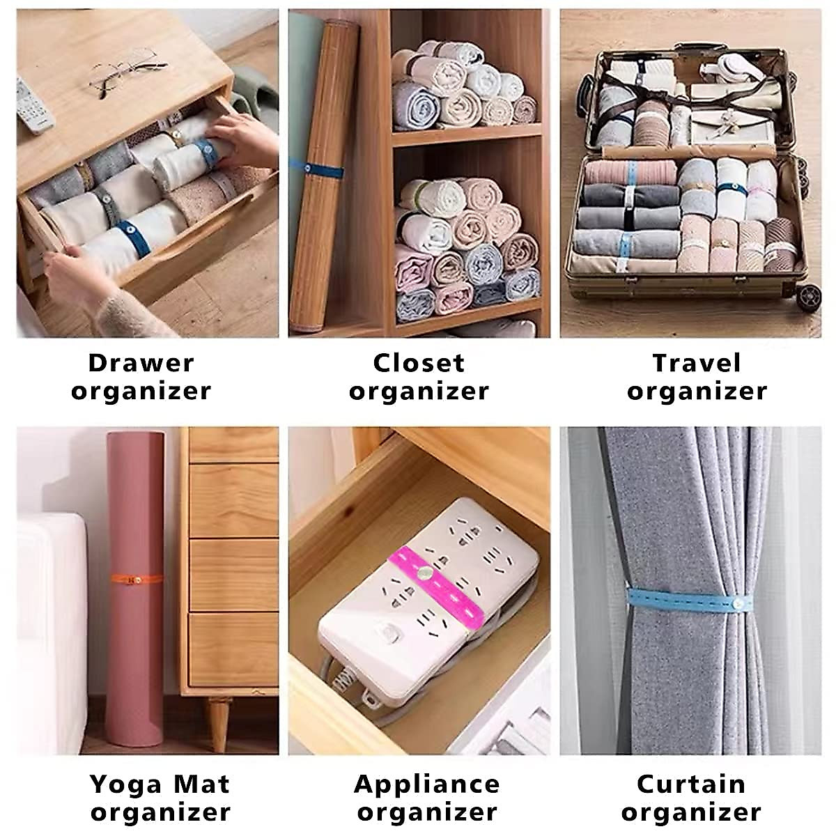 Tesrin Elastic Storage Portable Clothes Organization for Room Organizer and Clothes Storage with Towel Clips 24 Pcs