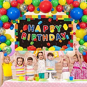 81 Pieces Color Building Block Party Decoration Set Building Block Balloon Arch and Background Kit Child Building Block Balloon Garland Photo Props