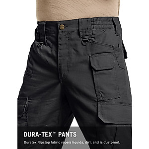 CQR Men's Tactical Pants, Water Resistant Ripstop Cargo Pants, Lightweight EDC Hiking Work Pants, Outdoor Apparel, Duratex Mag Pocket Black, 38W x 32L