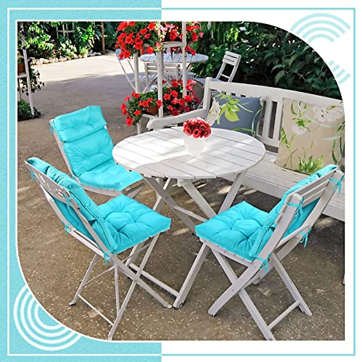 Geelin High Back Patio Chair Cushion Indoor Outdoor Seat Back Chair Cushions Tufted Patio Chair Cushions Waterproof Rocking Chair Pads All Weather Replacement Cushions for Outdoor Furniture (Blue, 4)