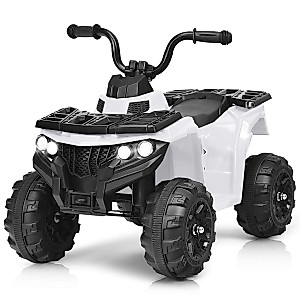 Costzon Ride on ATV, 6V Battery Powered Kids Electric Vehicle, 4 Wheeler Quad w/Headlights, MP3, USB, Volume Control, Large Seat, Electric Ride on Toys for Boys & Girls (White)
