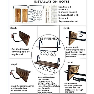 YCOCO Coffee Cup Holder,Set of 2 Rustic Wall Mounted Coffee Mug Rack with 10 Hooks Coffee Bar Accessories Wood Tea Cup Hanger for Organizing Cooking Utensils,Home Kitchen Coffee Station Decor