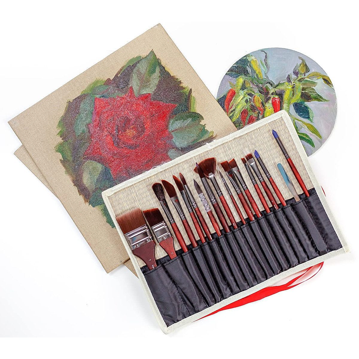 Professional Synthetic Brush Set for Acrylics - 17-Piece Artist Water Media Paint Brushes for Acrylics, Watercolor, Gouache. Beginner-Friendly with Great Flow Control and Snap - Verbena Set by ZenART