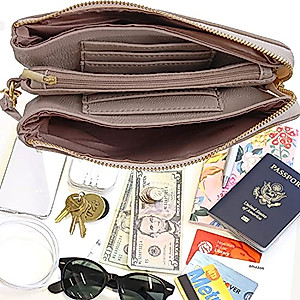 Humble Chic Vegan Leather Wristlet Wallets for Women, Phone Clutch or Small Purse Crossbody Bag, Includes Adjustable Shoulder and Wrist Straps, Tan, Nude, Beige