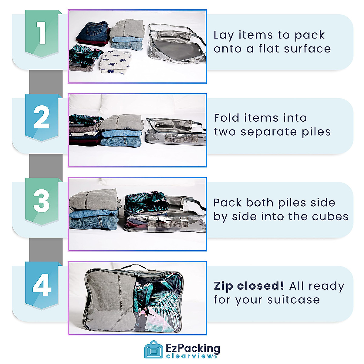 Large Clear Travel Packing Cube/See-Through PVC Organizer for Suitcase/Multipurpose Pouch w/Handle/Dress Shirts, Pants, Cashmere, Sweaters & Seasonal Linen Storage Protection (Turquoise)
