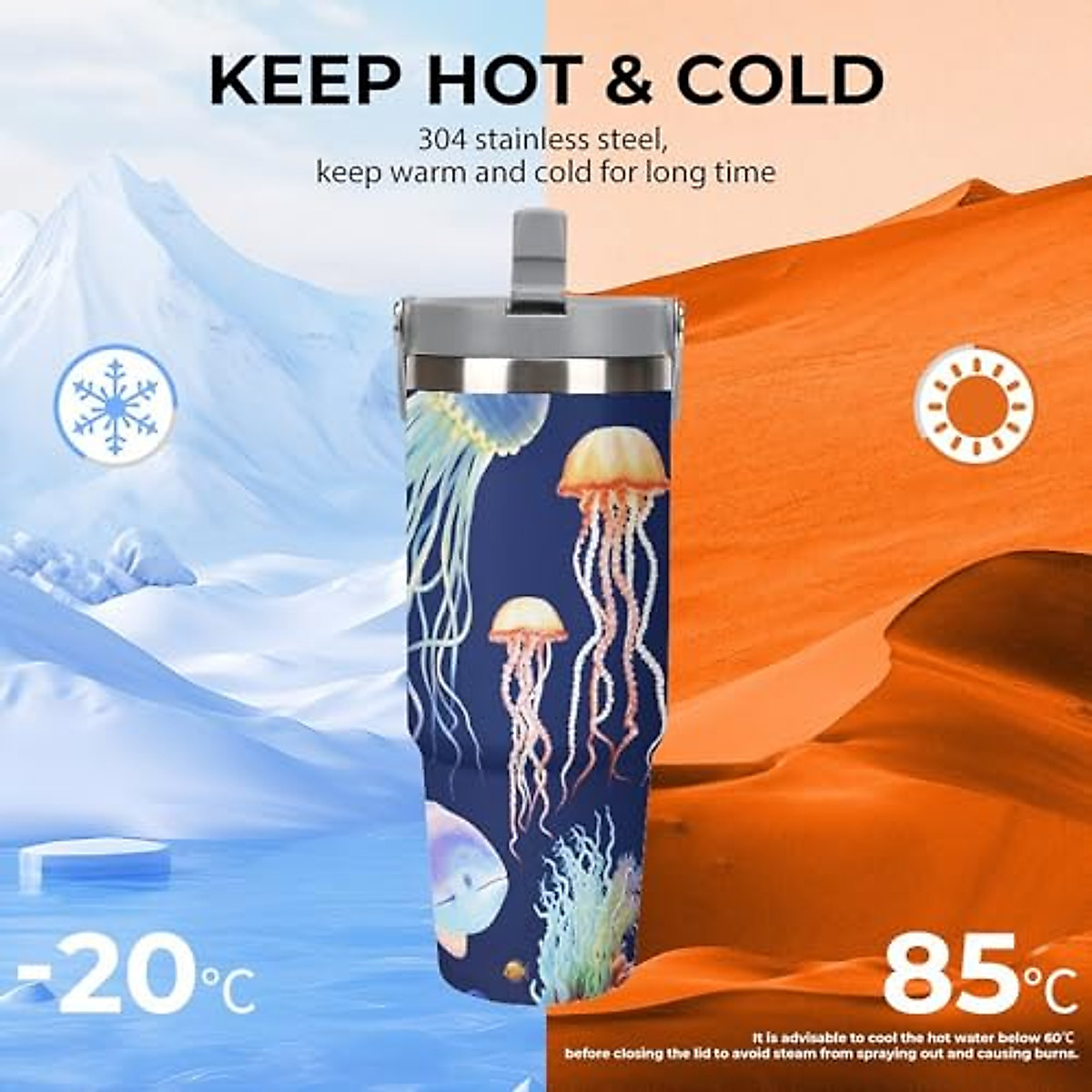 WITHSBKK 30oz Car Cup Aquatic Sea Animal Printed with Portable, Stainless Steel Travel Mug, Vacuum Insulated Tumbler And Straw, Leakproof for Car & Outdoor, UV Printed Design