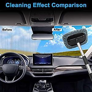 Windshield Cleaning Tool, Auto Window Cleaner, Extendable Detachable Handle with 4 Reusable and Washable Microfiber Pads, Car & Home Inside Exterior Use