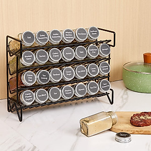 Vtopmart 4-Tier Spice Rack Organizer with 28 Empty Glass Jars and 432 Labels, Rust Resistant Metal, Black, Countertop, Cabinet, Kitchen and Pantry